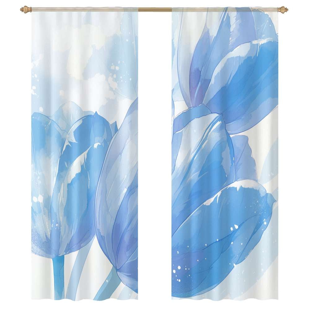 Blue Tulip Flower With Stem Sheer Window Curtains for Living Room ...