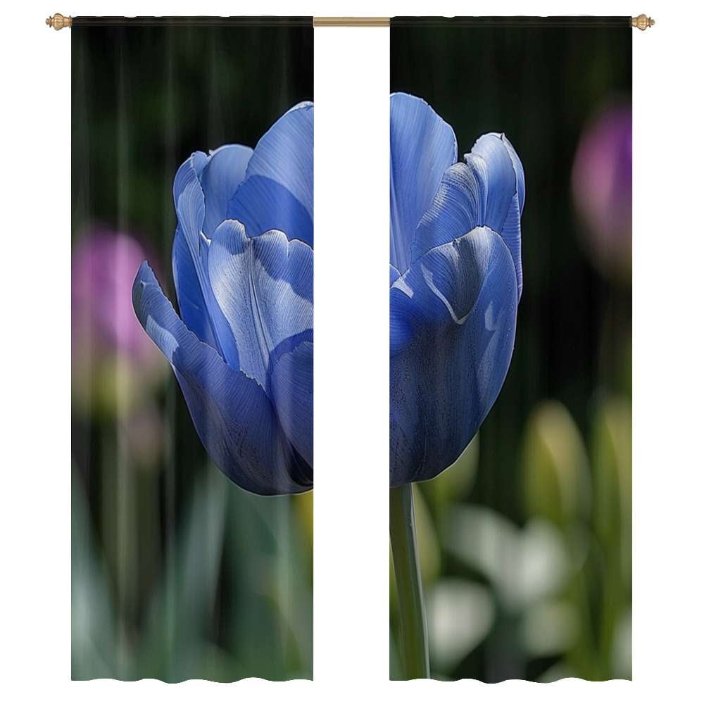 Blue Tulip Flower With Stem Sheer Window Curtains for Living Room ...