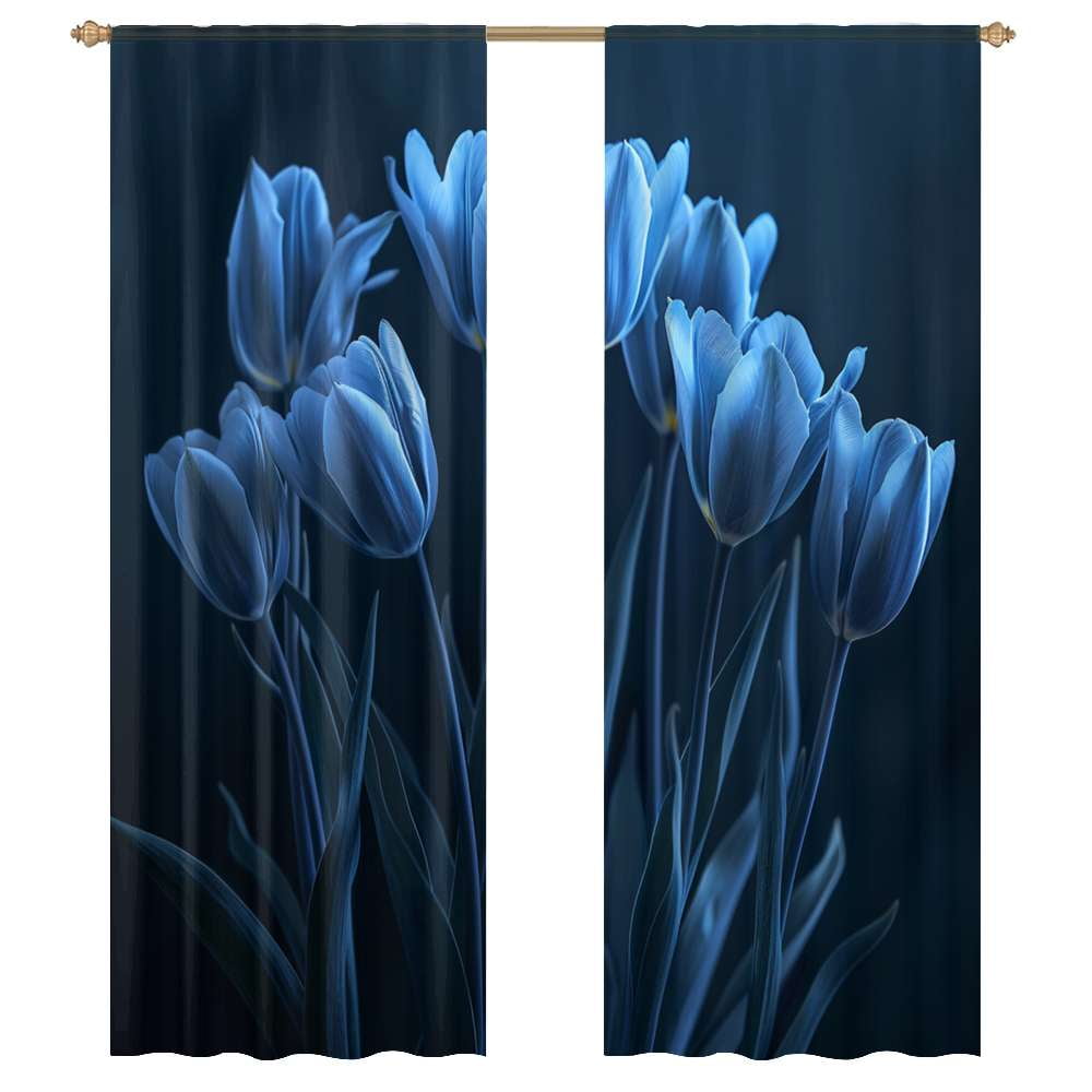 Blue Tulip Flower With Stem Sheer Window Curtains for Living Room ...