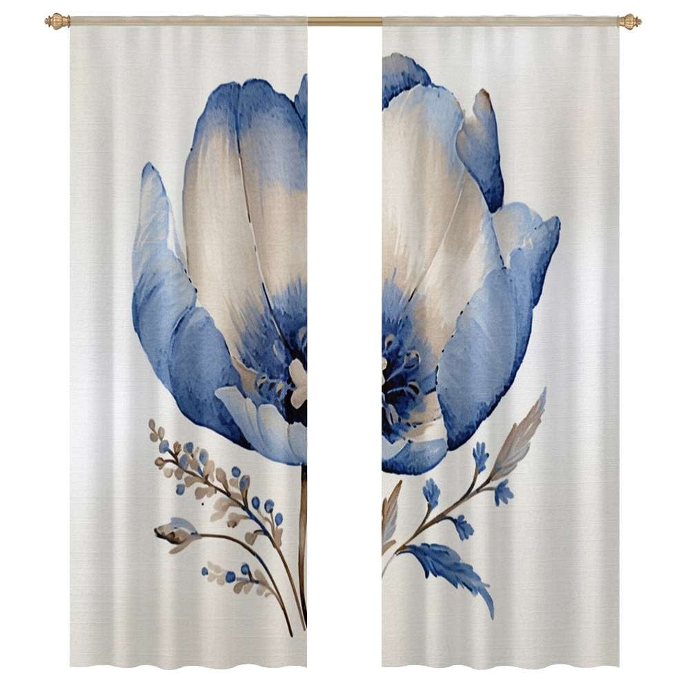 Blue Tulip Flower With Stem Sheer Window Curtains for Living Room ...