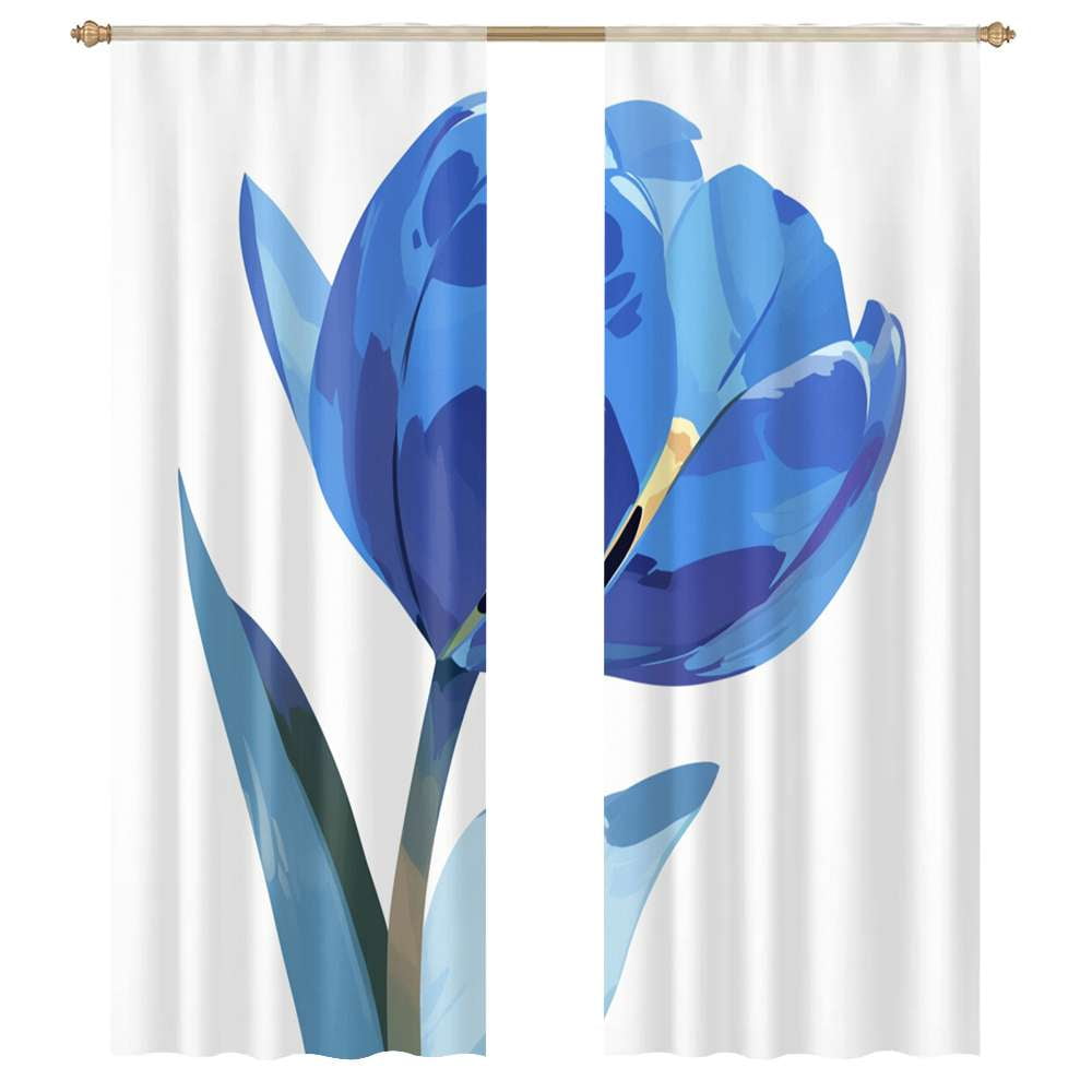 Blue Tulip Flower With Stem Tulle Curtains For Living Room Chiffon ...