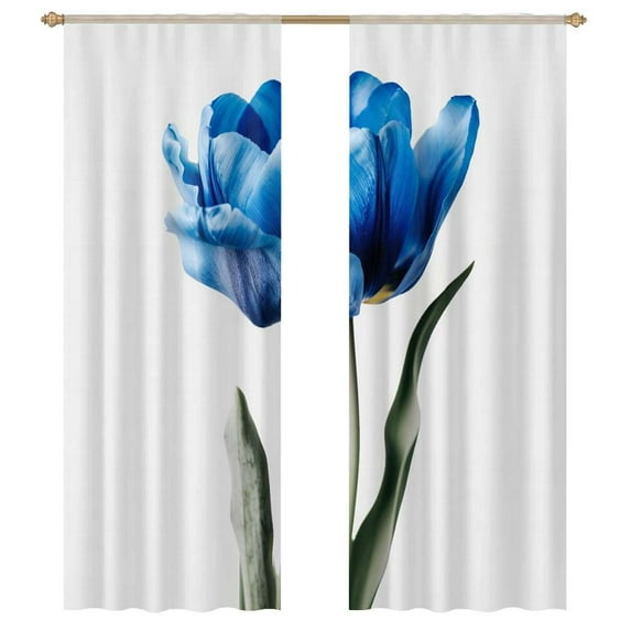 Blue Tulip Flower With Stem Tulle Curtains For Living Room Chiffon ...