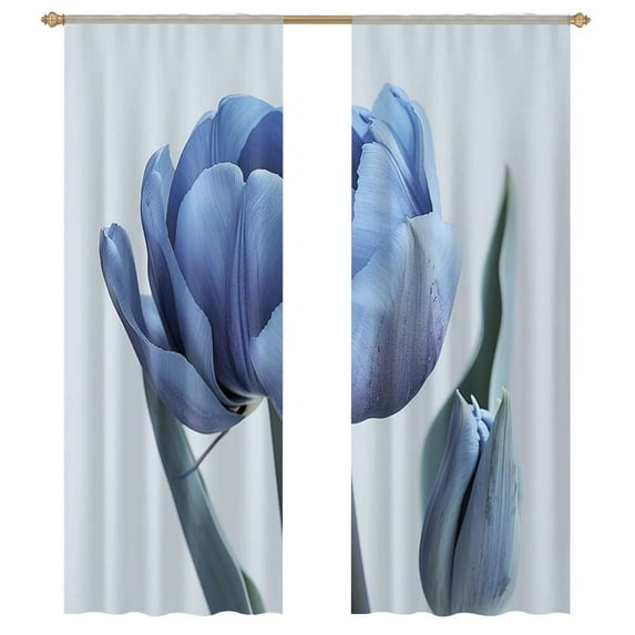 Blue Tulip Flower With Stem Tulle Curtains For Living Room Chiffon ...