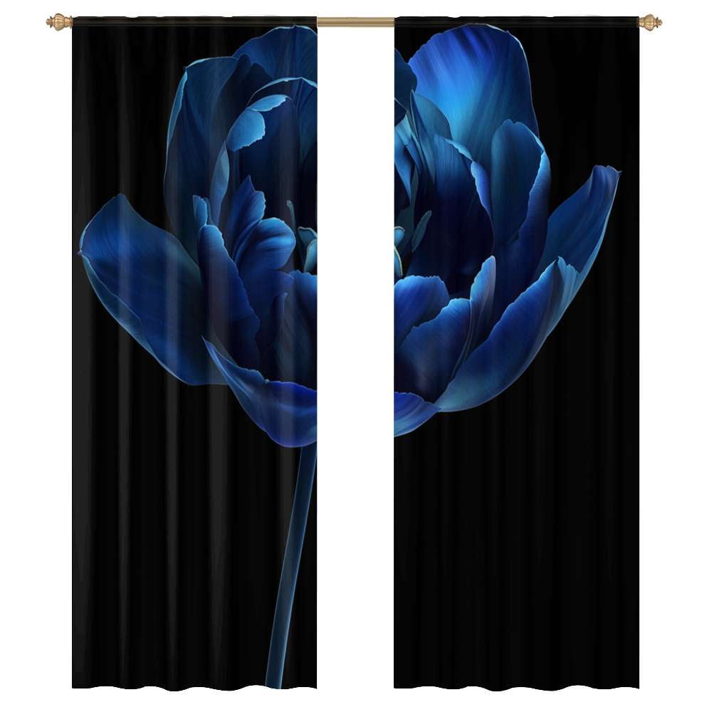 Blue Tulip Flower With Stem Tulle Curtains For Living Room Chiffon ...