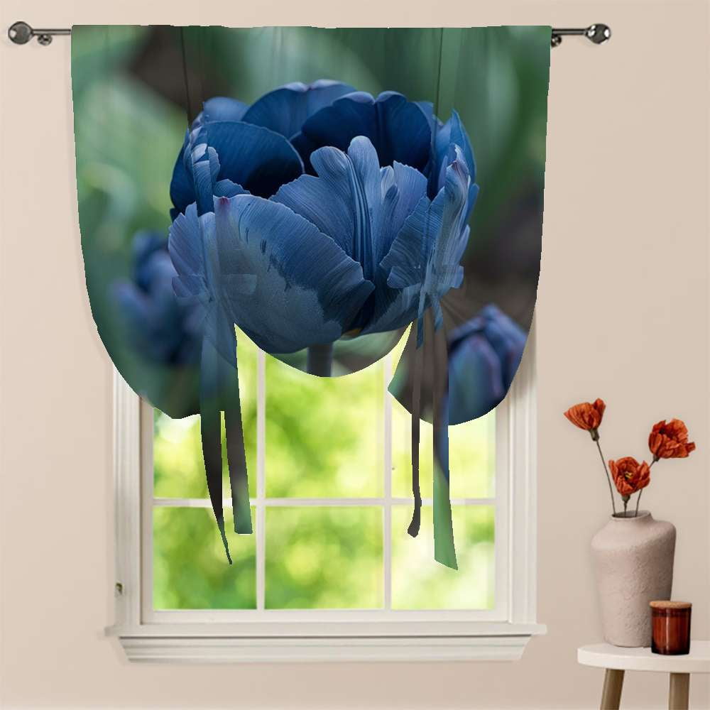 Blue Tulip Flower With Stem Window Curtain for Living Room Roman ...