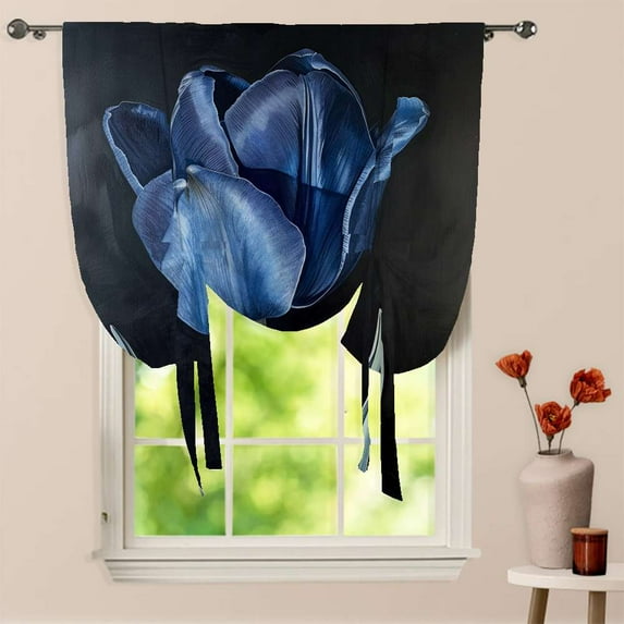 Blue Tulip Flower With Stem Window Curtain for Living Room Roman ...