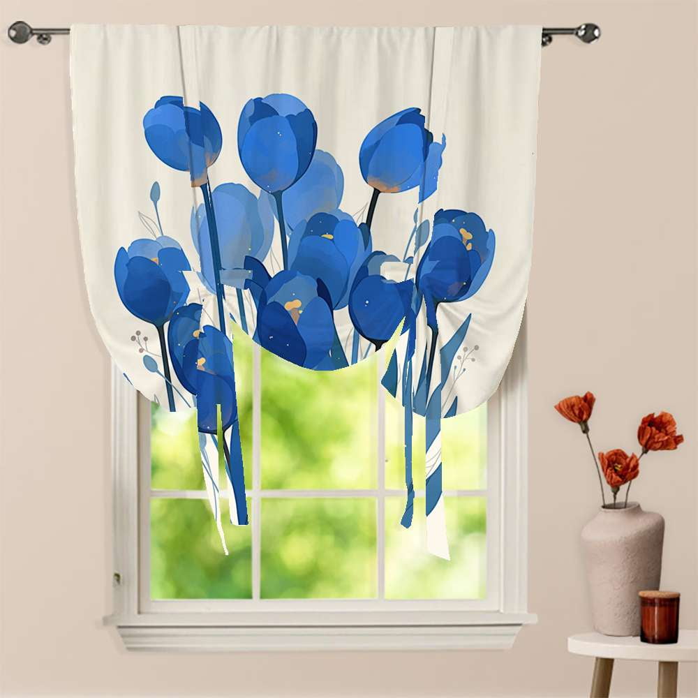 Blue Tulip Flower With Stem Window Curtain for Living Room Roman ...
