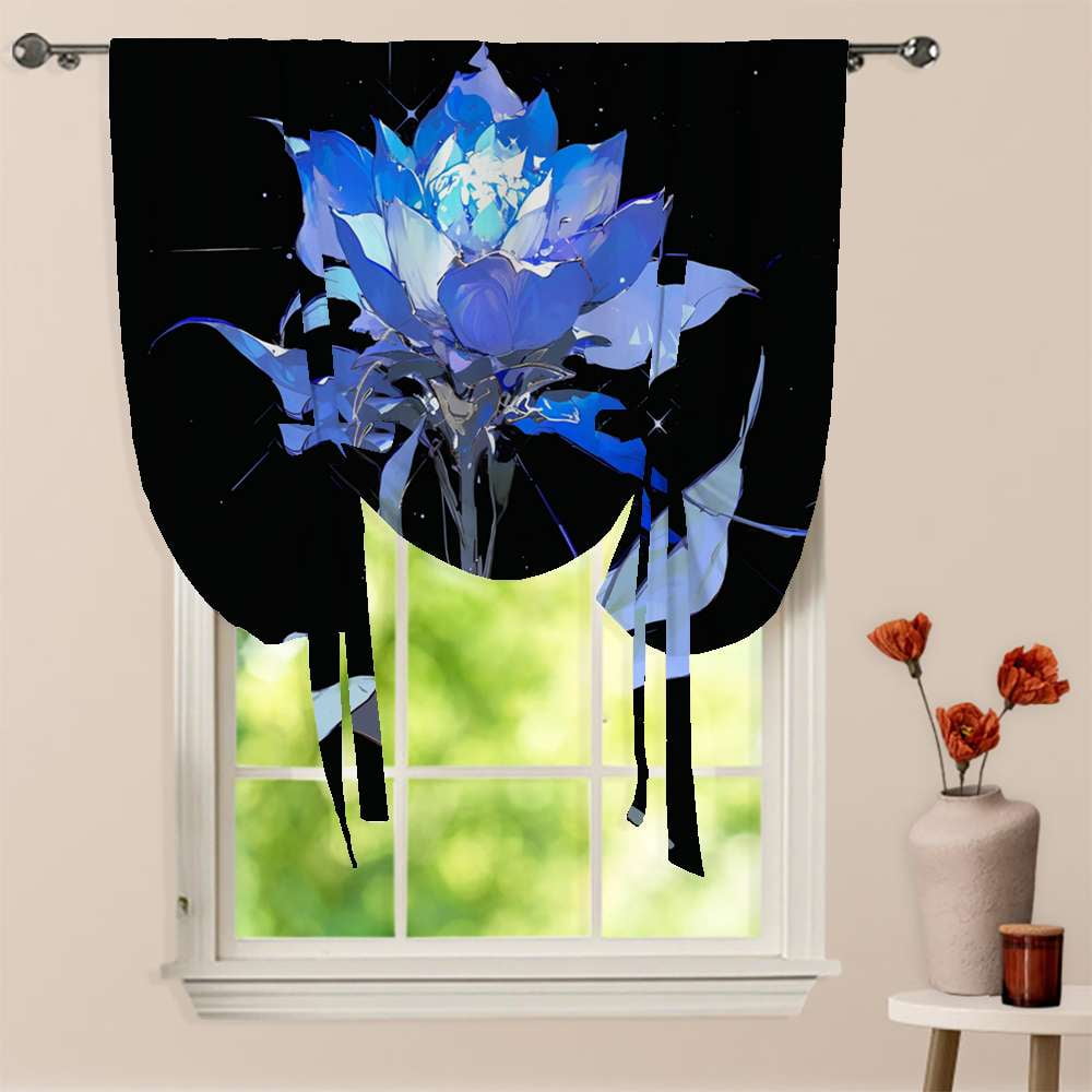 Blue Tulip Flower With Stem Window Curtain for Living Room Roman Curtain Kitchen Tie-up Curtains ...