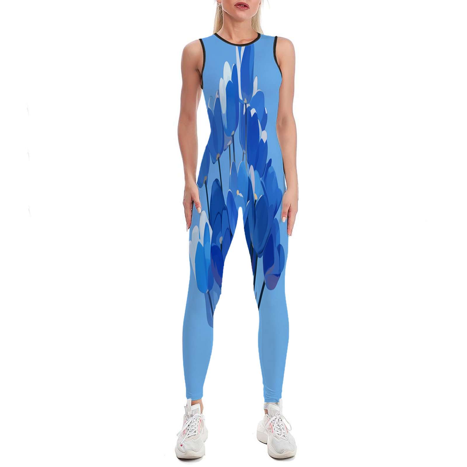 Blue Tulip Flower With Stem Women's One Piece Yoga Jumpsuits Leggings ...