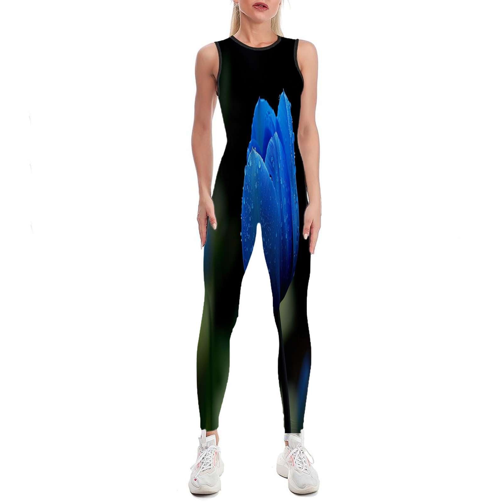 Blue Tulip Flower With Stem Women's One Piece Yoga Jumpsuits Leggings ...