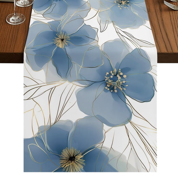 Blue Tulip Flowers Burlap Cotton Table Runner 13x108 Inches Long ...