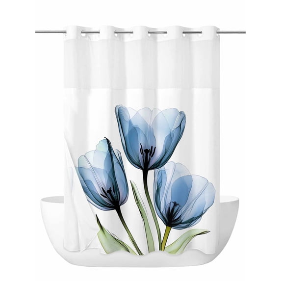 Blue Tulip No Hook Shower Curtain and Liner Set Transparent Flowers ...