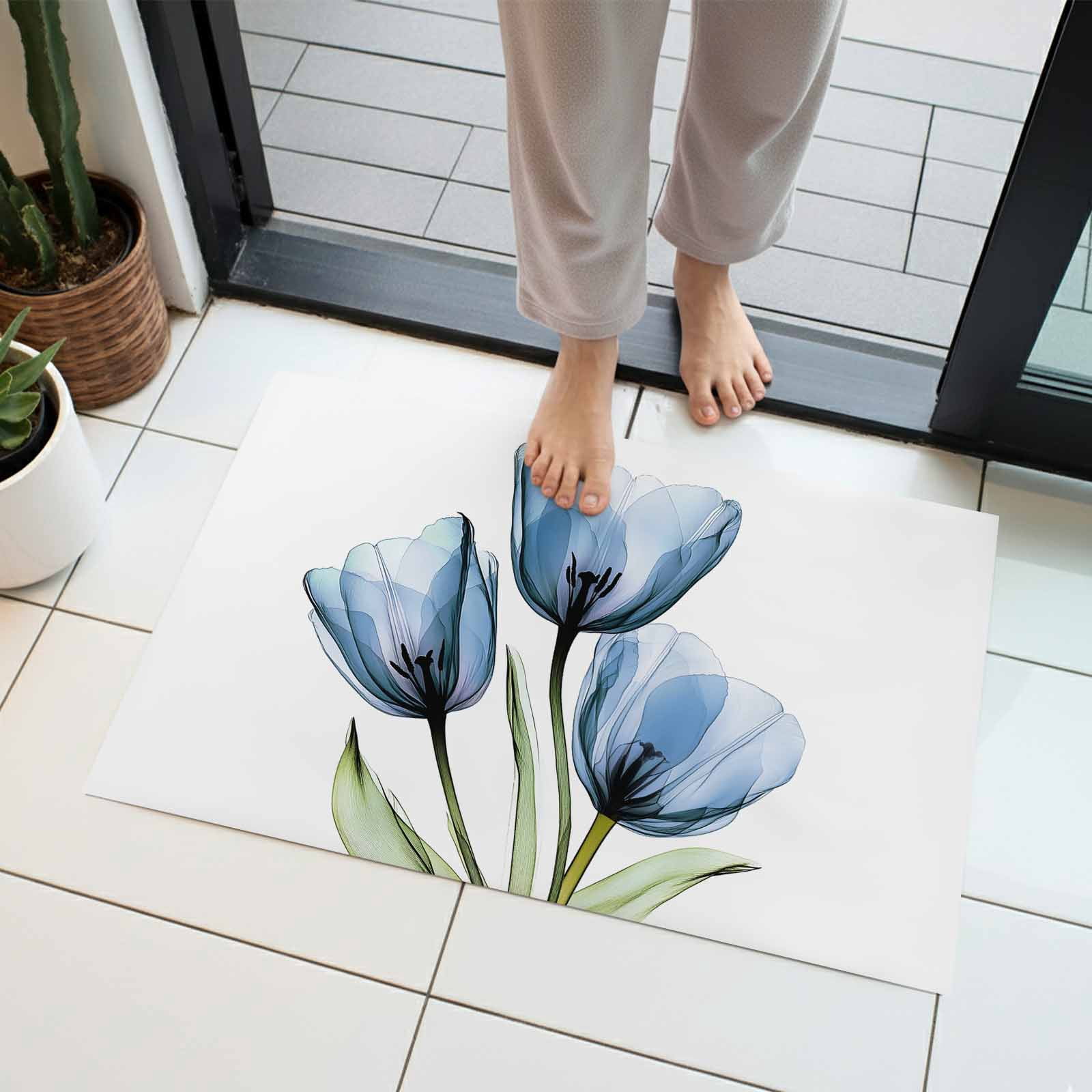 Blue Tulip Indoor Door Mat 16x24 Inch Transparent Flowers Minimalist ...