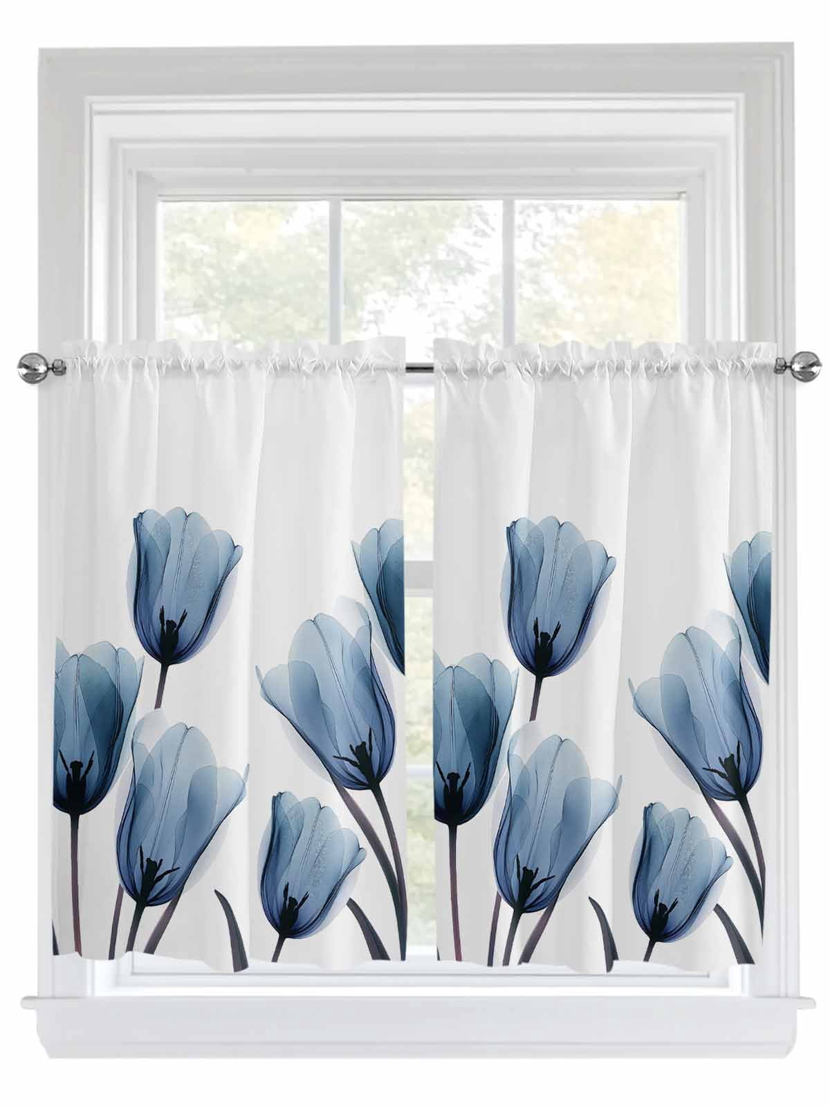 Blue Tulip Kitchen Curtains 45 Inch Length, Spring Pastoral Flower ...