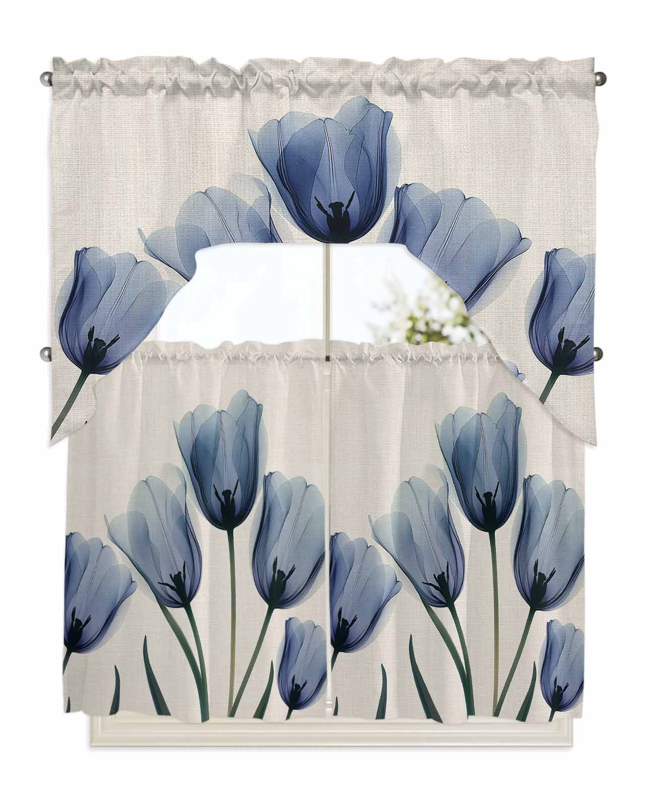 Blue Tulip Kitchen Curtains Swag Valance and Tier Curtains Set 36 Inch ...