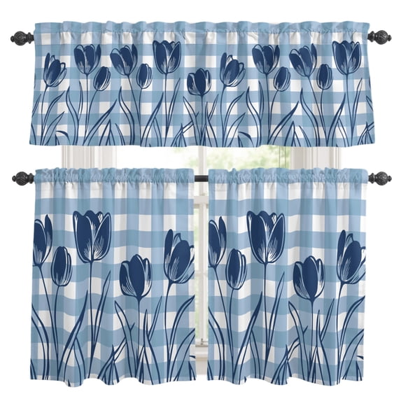 Blue Tulip Kitchen Curtains and Valances Set, Blue Flower Silhouette 3 ...