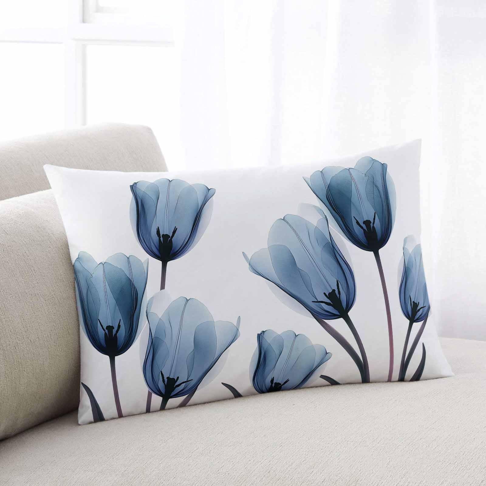 Blue Tulip Lumar Pillow Covers, Spring Pastoral Flower Watercolor White ...