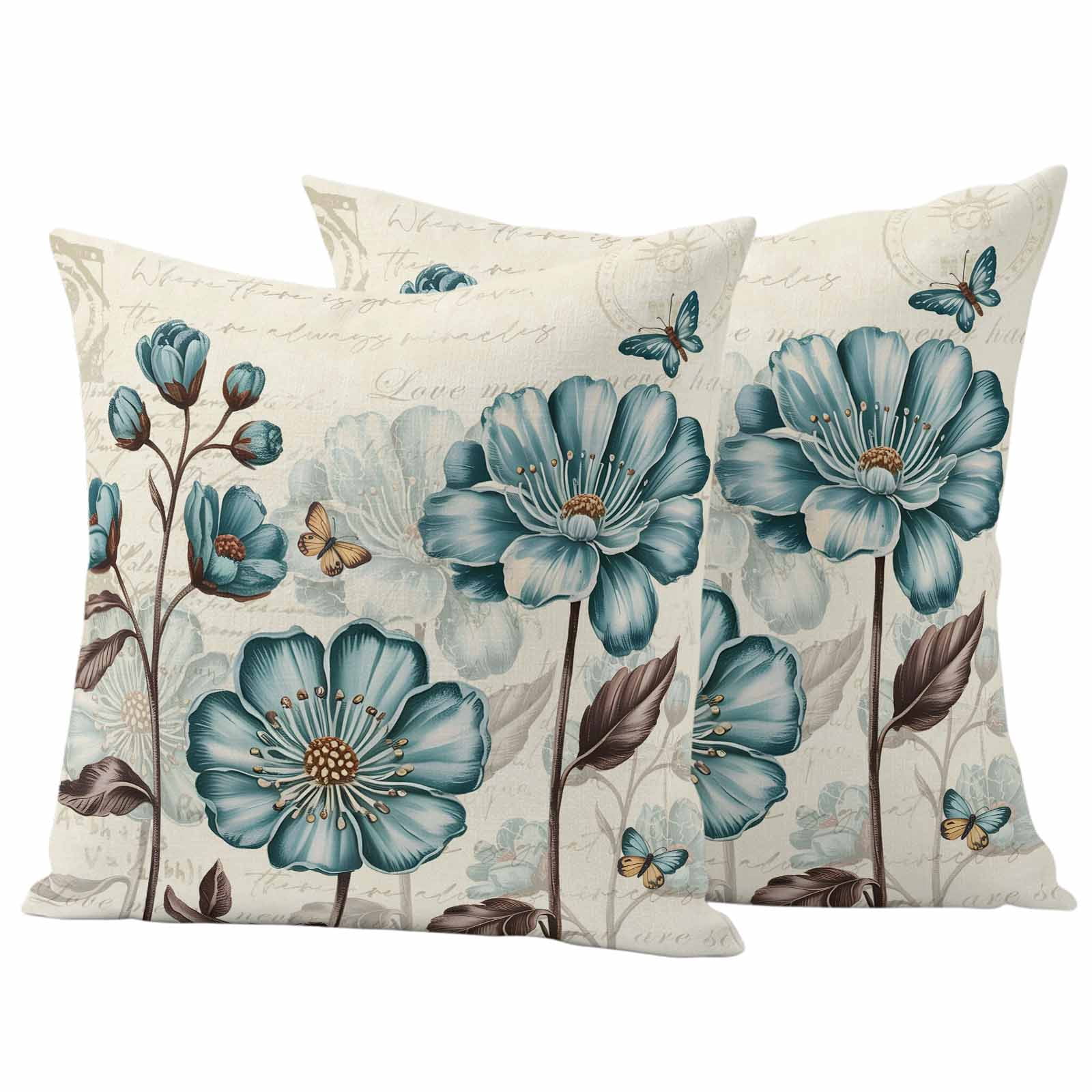 Blue Tulip Outdoor Pillow Covers 16"x16" Set of 2,Waterproof Throw ...