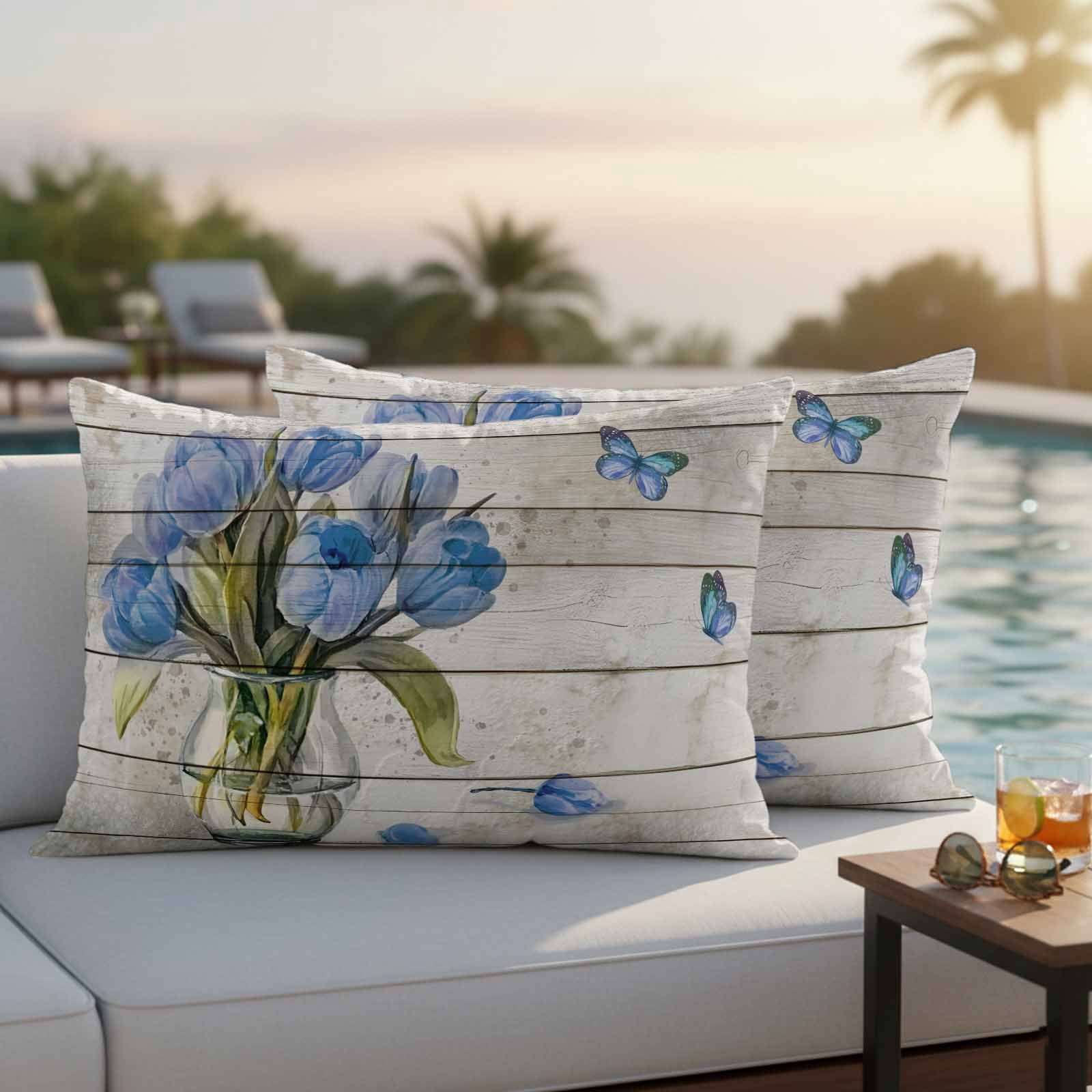 Blue Tulip Outdoor Pillow Covers 20x12 Inch Lumbar Pillow Covers Set of ...