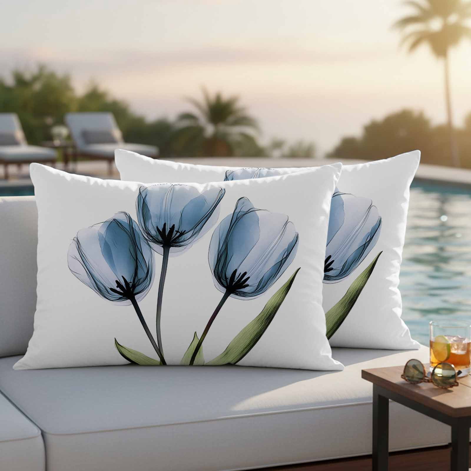 Blue Tulip Outdoor Throw Pillow Covers Set of 2, Country Flower ...