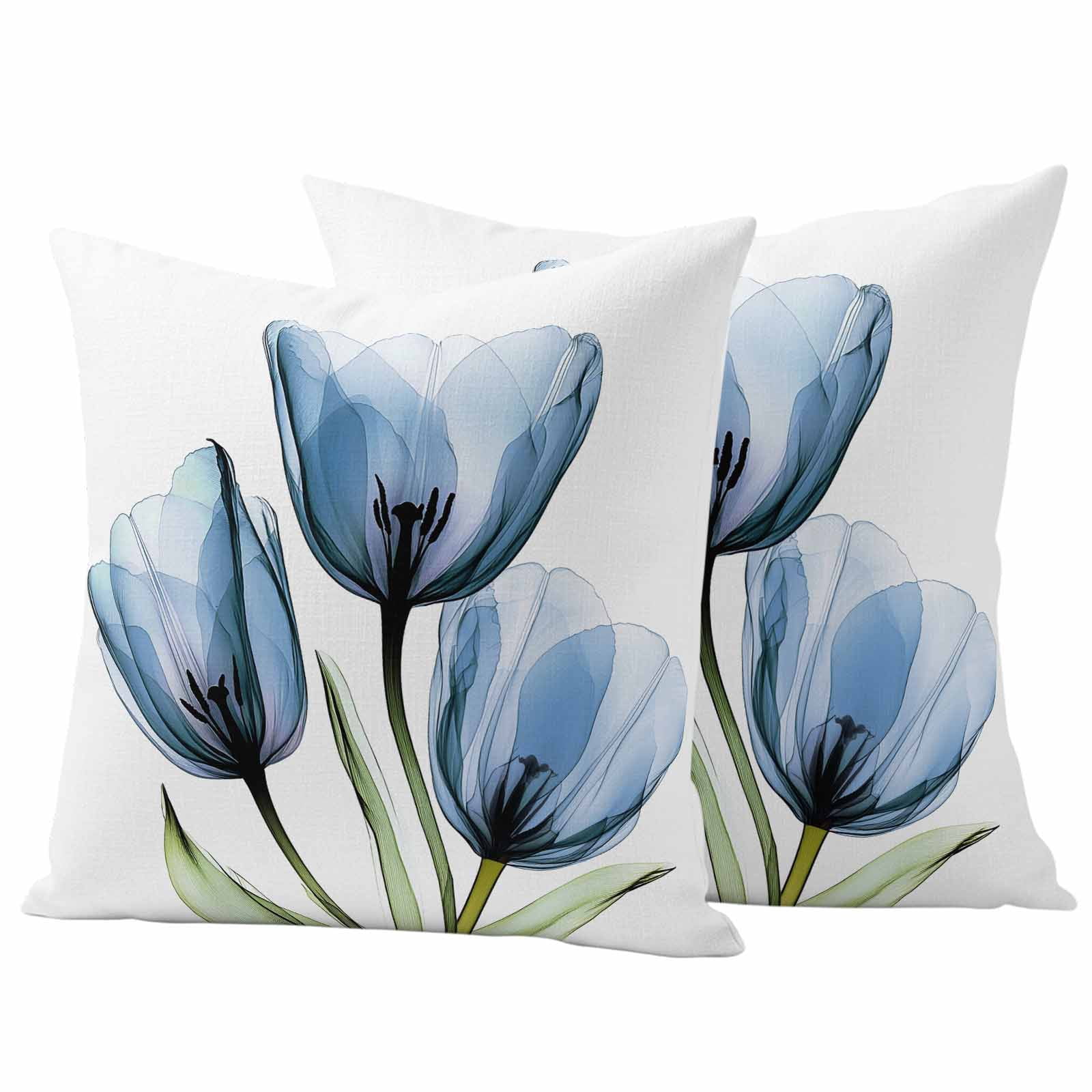Blue Tulip Pillow Covers 2 Pack Transparent Flowers Minimalist Modern ...