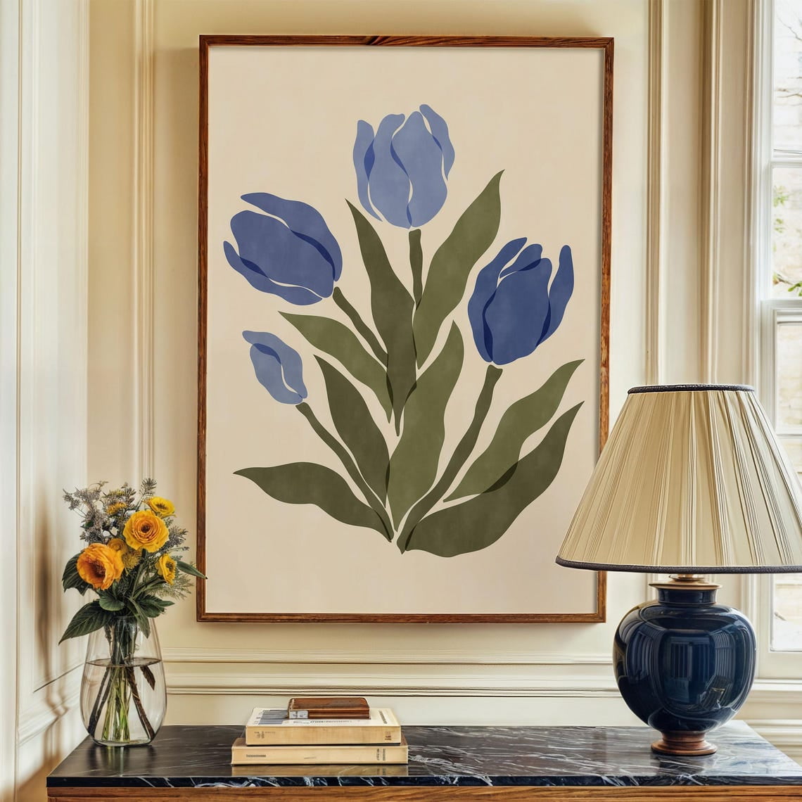 Blue Tulip Print, Flower Market Botanical Print, Abstract Tulips Poster ...