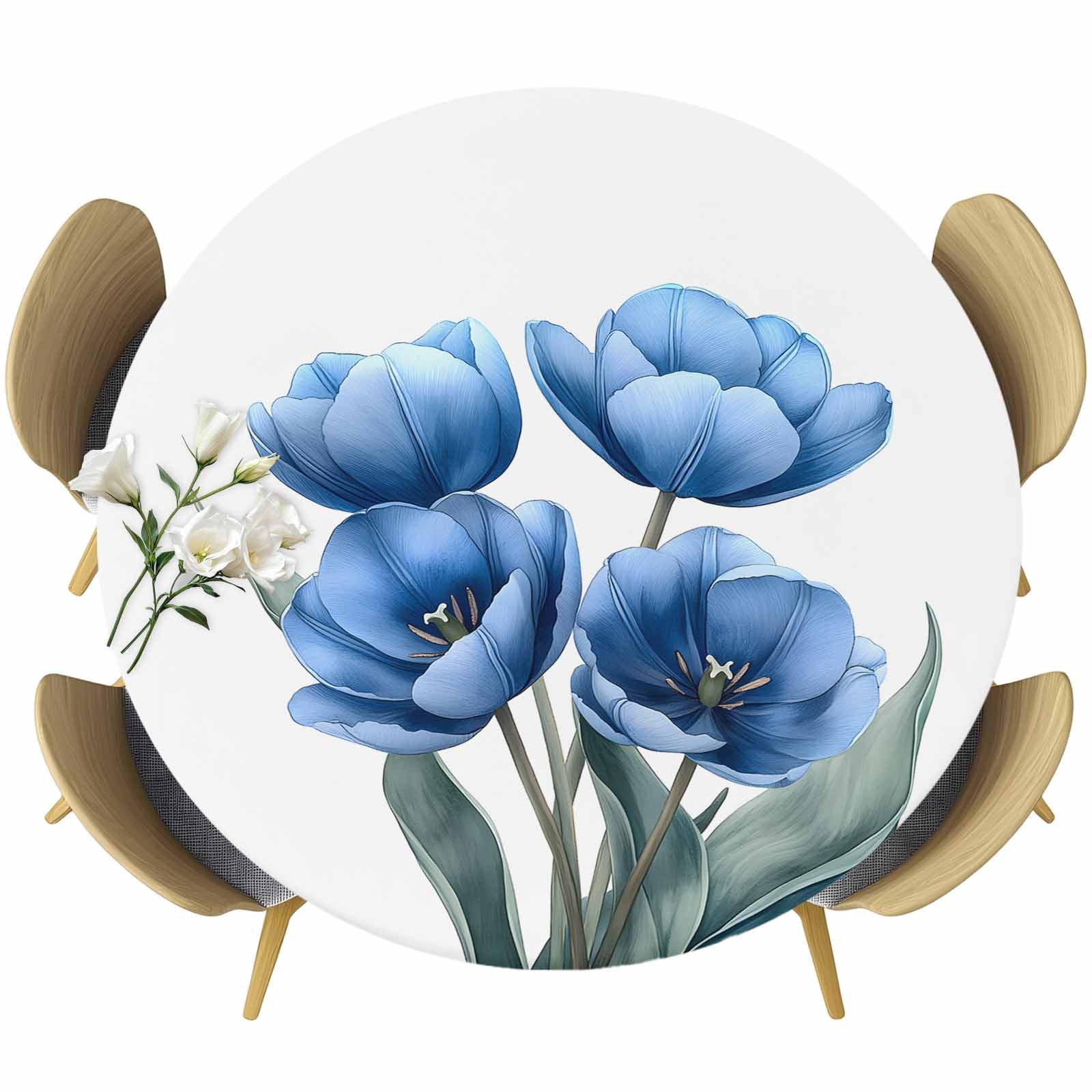 Blue Tulip Round Tablecloth 55-60 Inch Round Fitted Table Cloth with ...