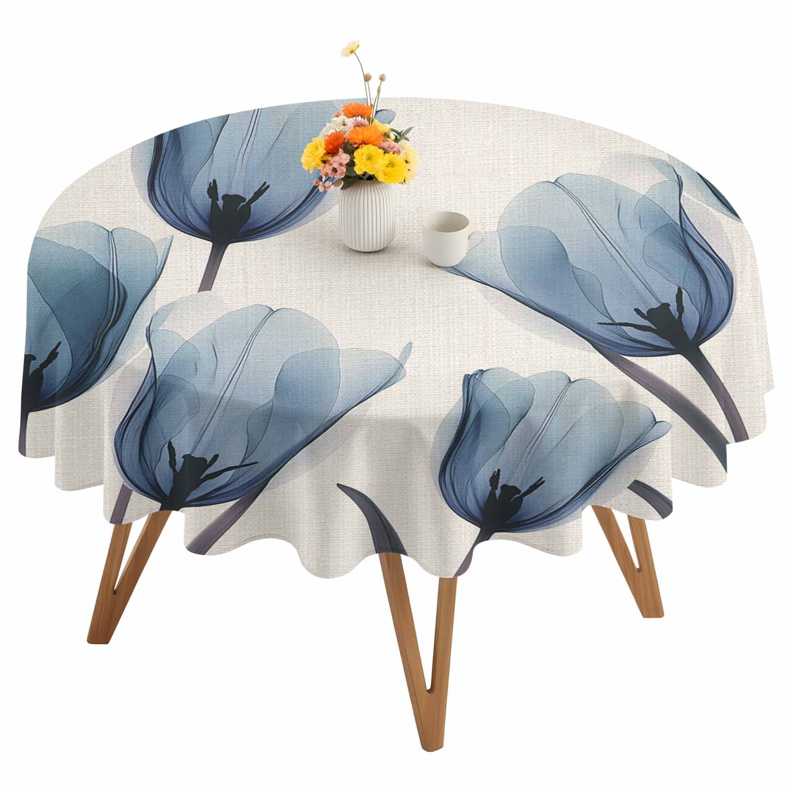 Blue Tulip Round Tablecloth 60 inches Minimalist Modern Flower Art ...