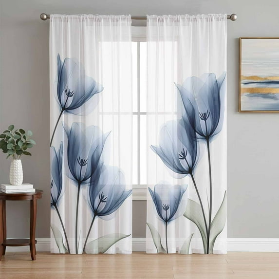 Blue Tulip Semi Sheer Curtains 63 Inch Length 2 Panels Set, Spring ...