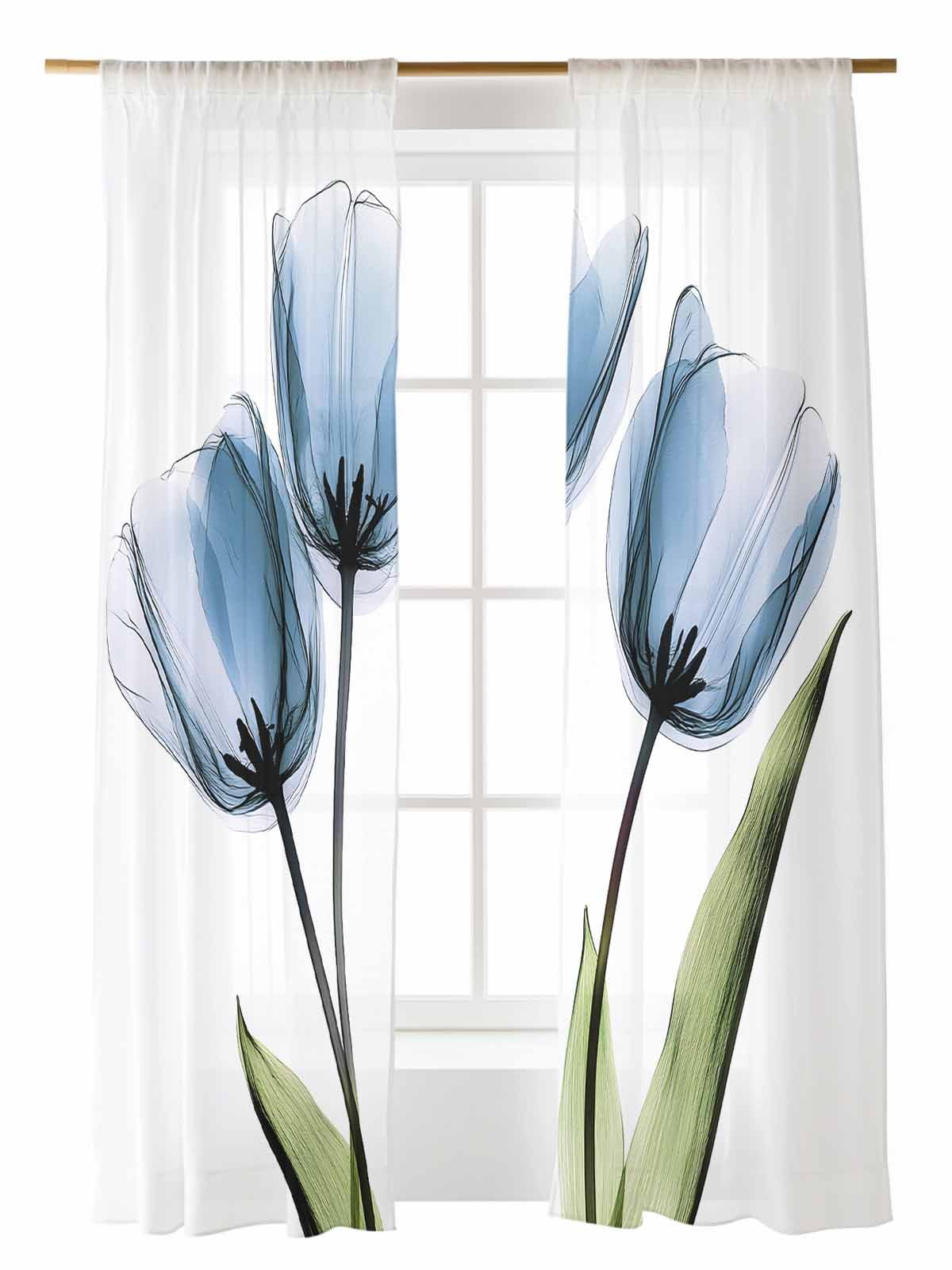 Blue Tulip Sheer Curtains 84 inches Long 2 Panels Set Country Flower ...