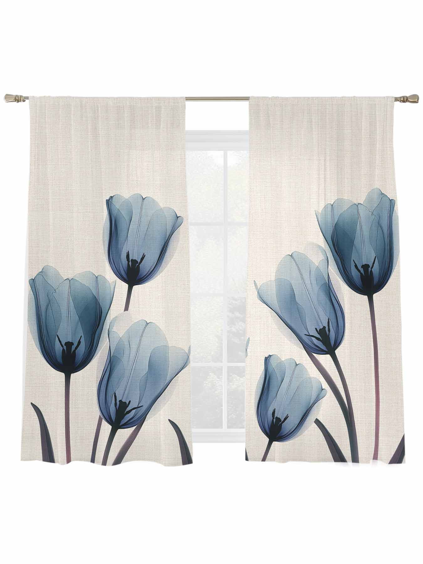 Blue Tulip Sheer Curtains for Living Room Bedroom, Minimalist Modern ...