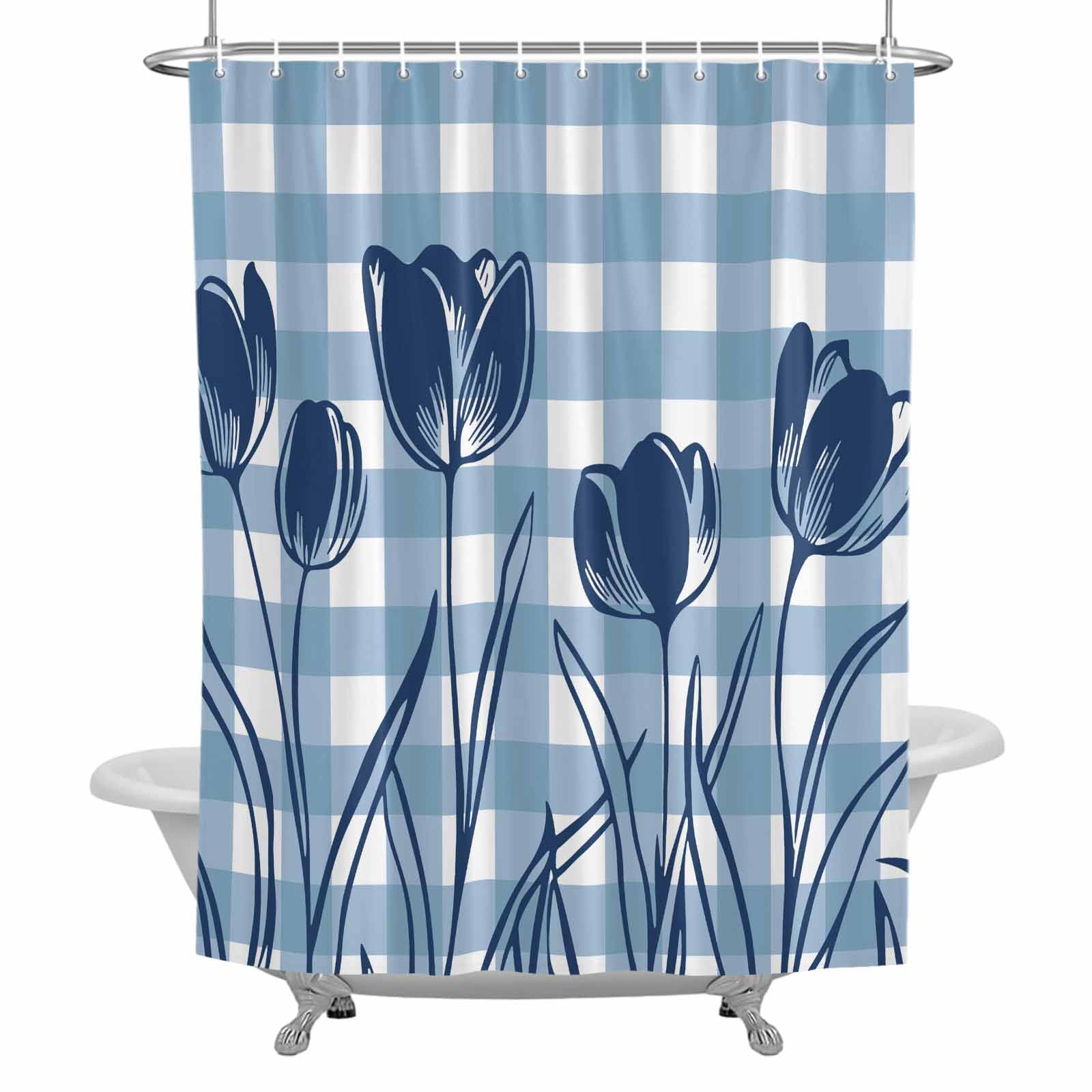 Blue Tulip Shower Curtain for Bathroom, Blue Flower Silhouette ...
