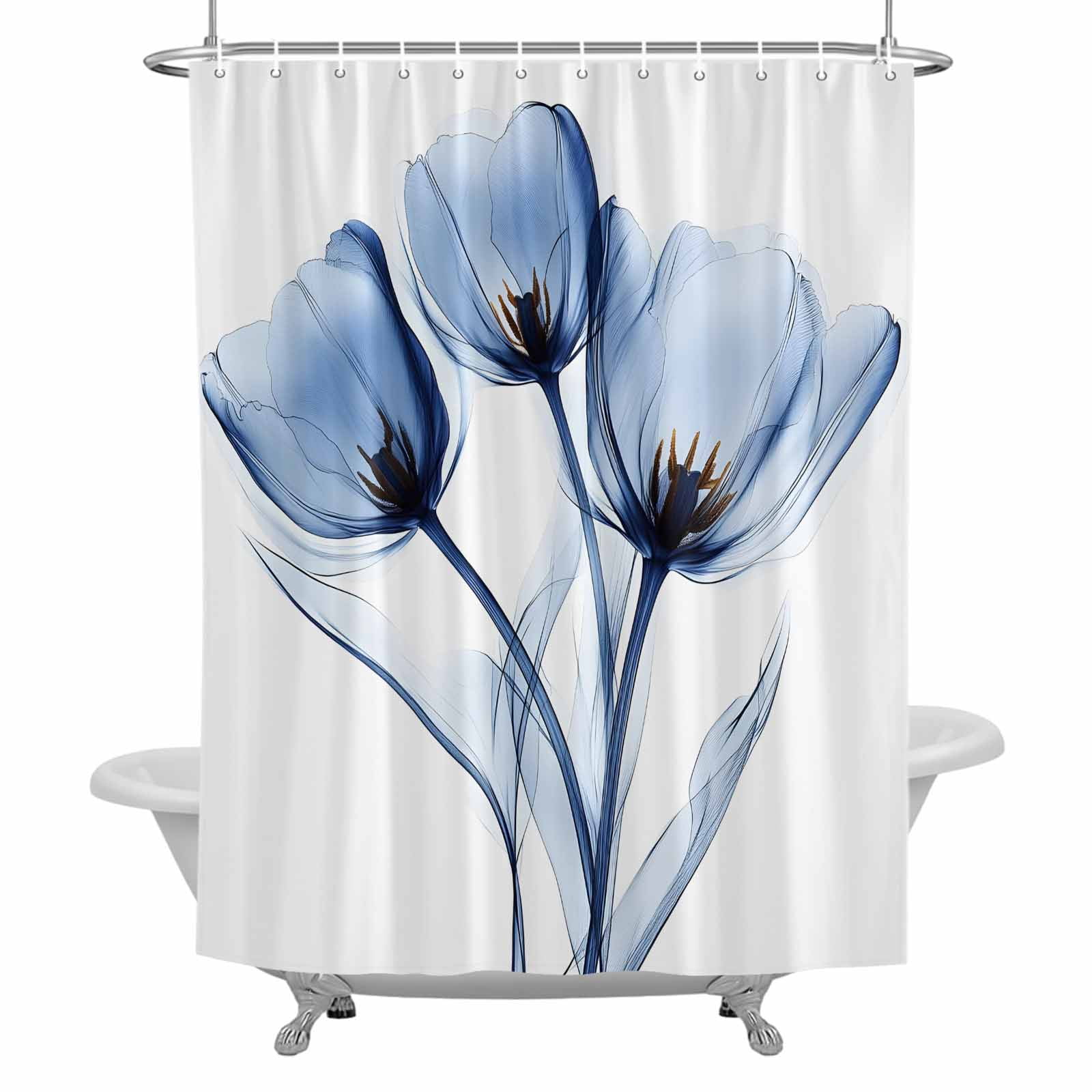 Blue Tulip Shower Curtain for Bathroom, Modern Abstract X-ray Floral ...