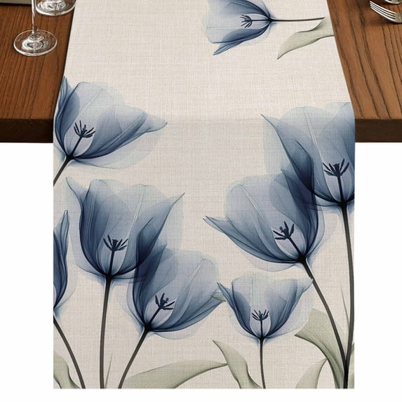 Blue Tulip Spring Floral Rustic Summer Botanical Table Runner for ...