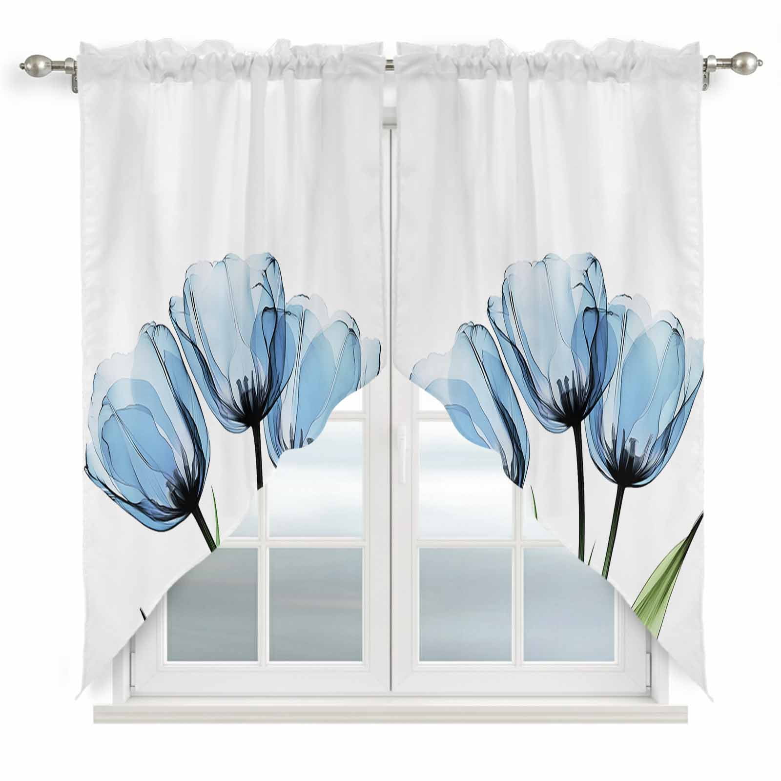 Blue Tulip Swag Curtain Valance for Window 2 Panels Country Flower ...