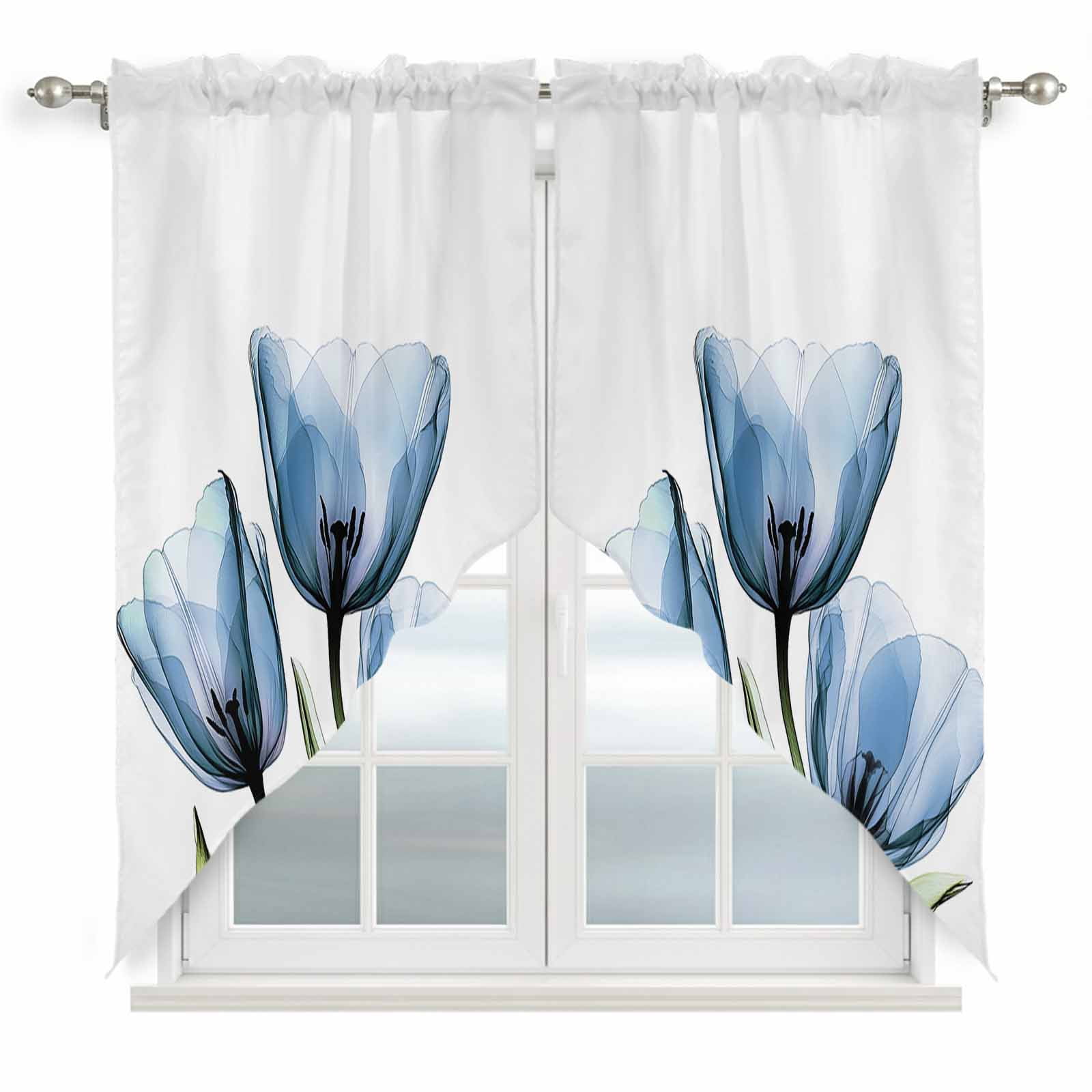 Blue Tulip Swag Curtain Valance for Window 2 Panels Transparent Flowers ...