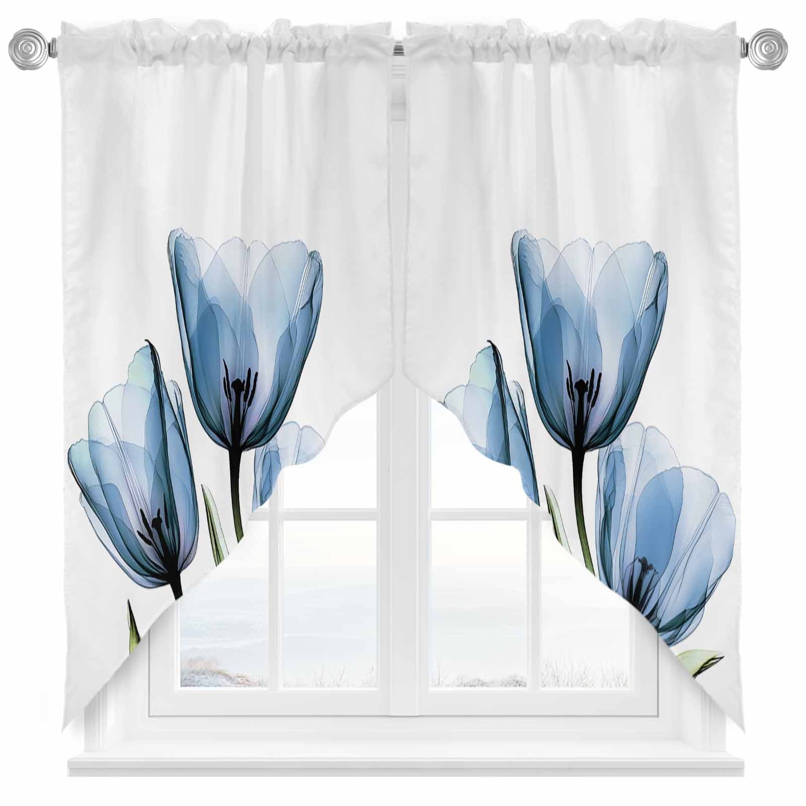 Blue Tulip Swag Curtain Valance for Windows, Transparent Flowers ...