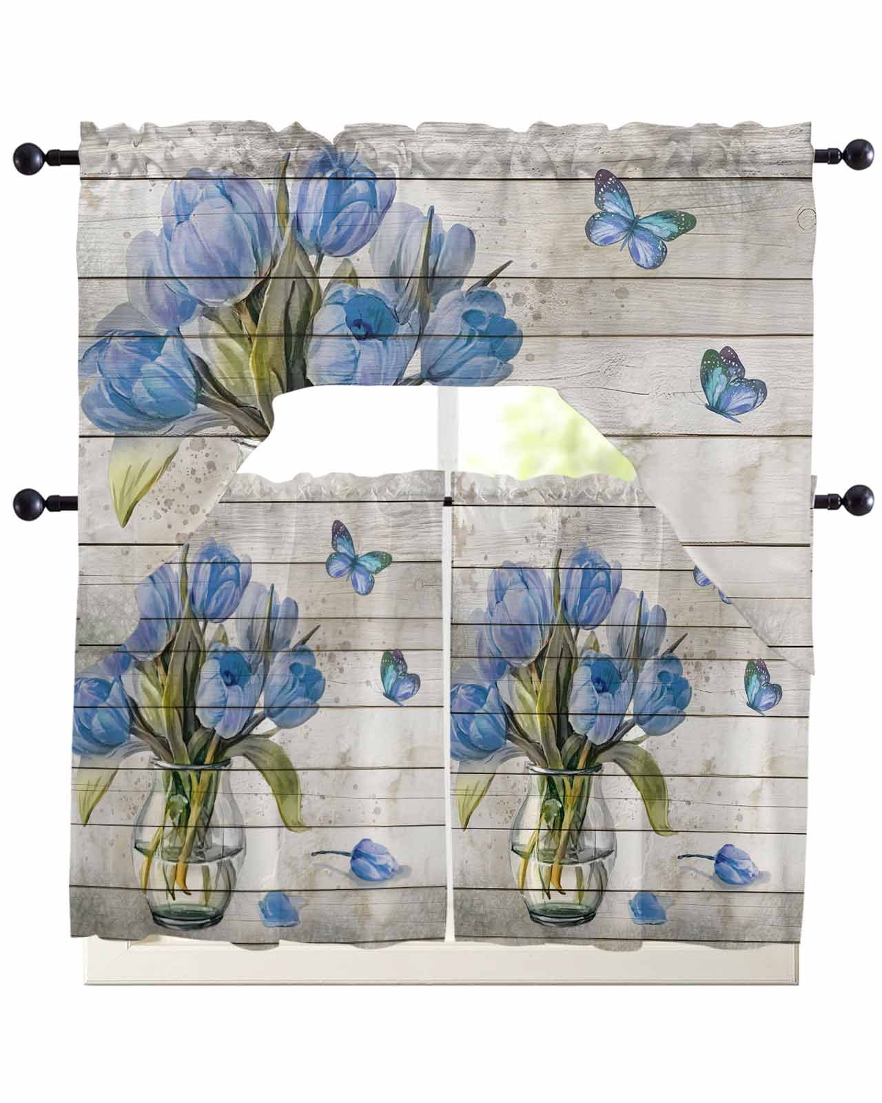 Blue Tulip Swag Kitchen Curtains Sets for Windows 24 Inch Length ...