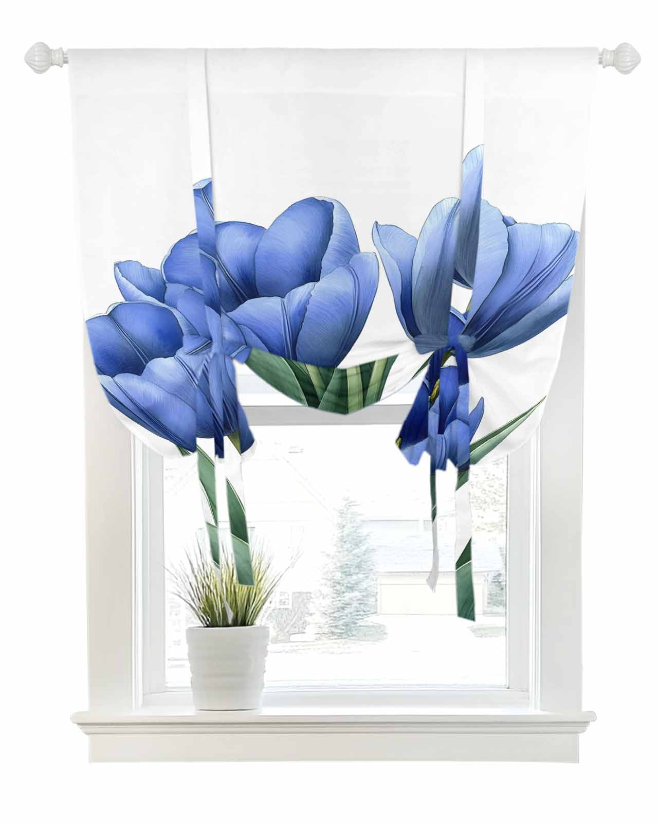 Blue Tulip Tie Up Curtains for Window, Thermal Insulated Balloon Shade ...