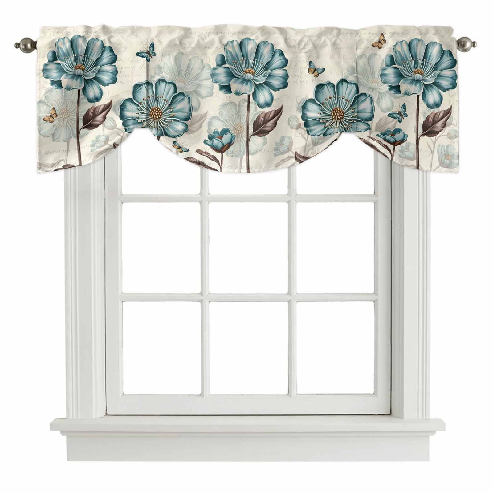 Blue Tulip Tie Up Valance Curtains for Windows, Kitchen Curtains Window ...