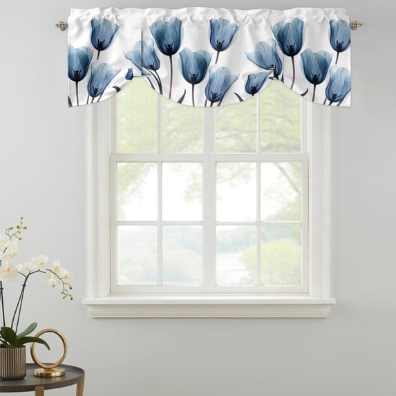 Blue Tulip Tie Up Valances Curtain, Minimalist Modern Flower Plant Art ...