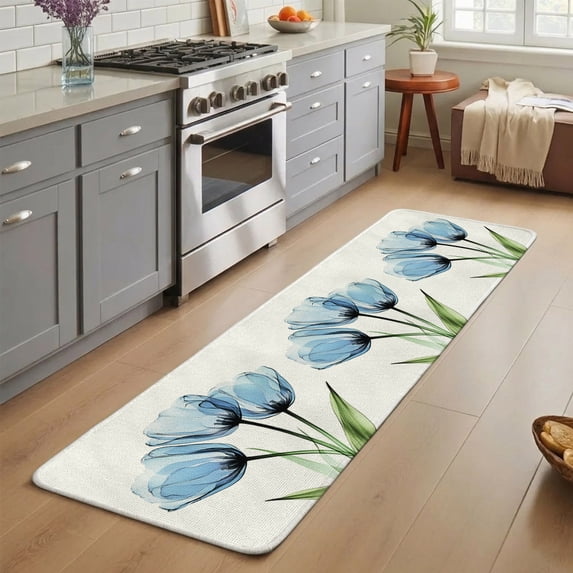 Blue Tulip Washable Runner Rug 3X5 ft Country Flower Farmhouse Non-Slip ...