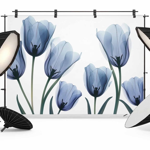Blue Tulips Backdrop for Photography, Flowers Minimalist Modern Art ...