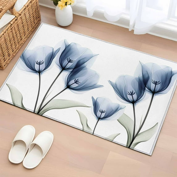 Blue Tulips Floral 2x3 Door Mat Rug, Spring Farmhouse Elegant Flowers ...