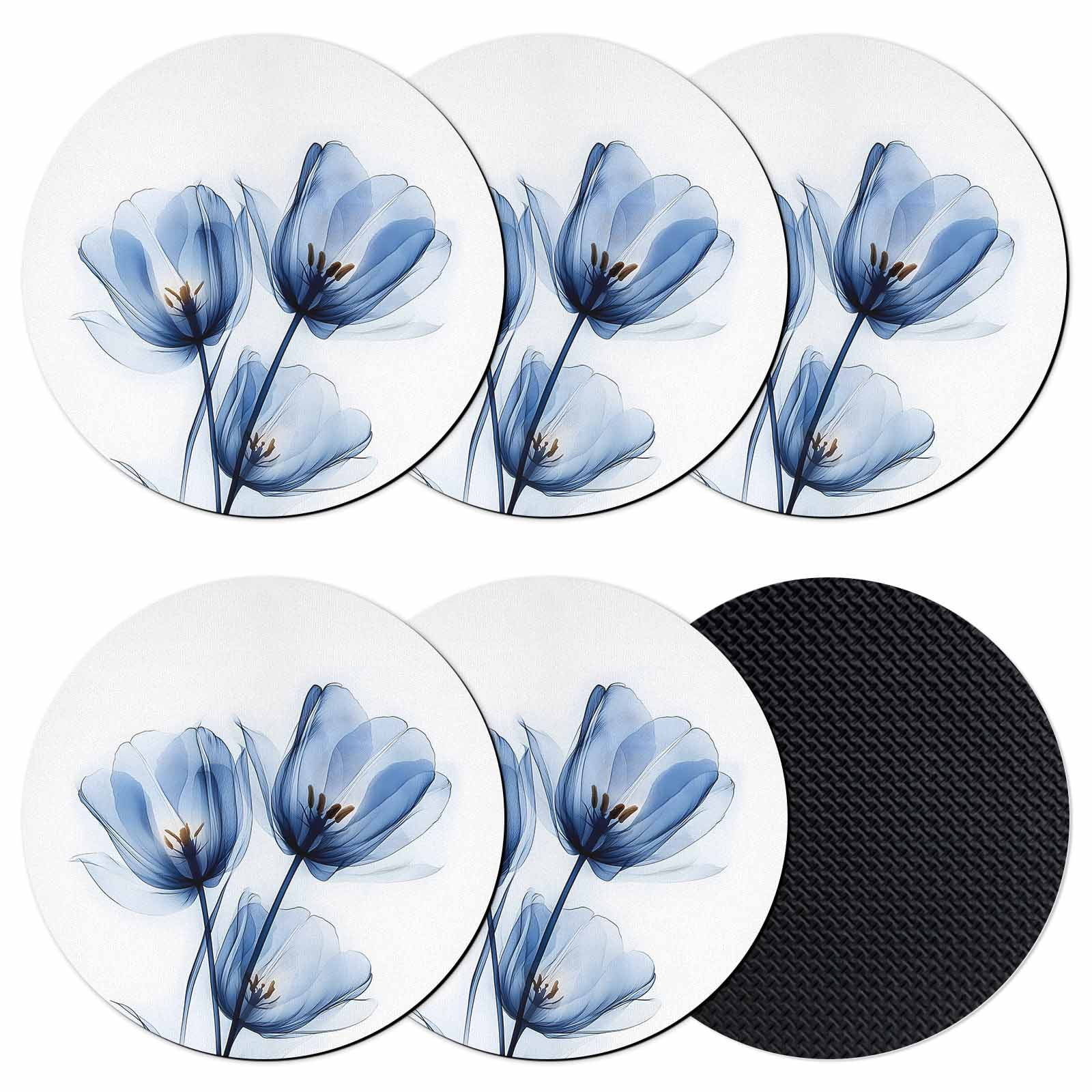 Blue Tulips Flower Coasters for Drinks,Absorbent Non Slip Rubber Drink ...