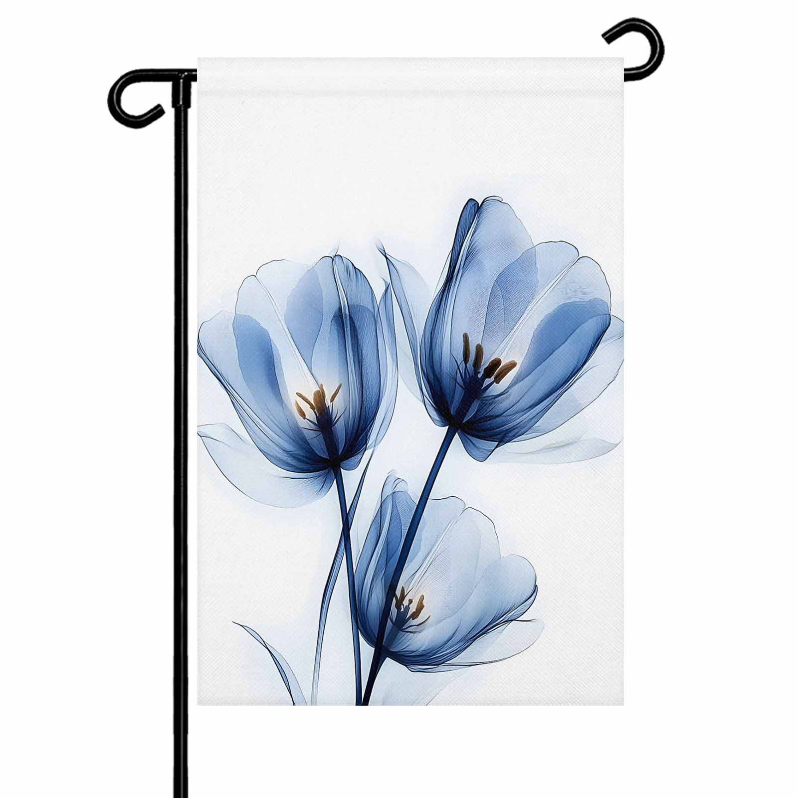 Blue Tulips Flower Garden Flags for Outside Abstract Floral Double ...