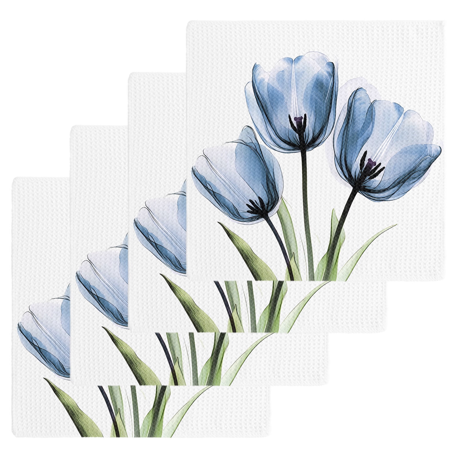 Blue Tulips Kitchen Dish Towels for Drying Dishes Set of 4, Country ...
