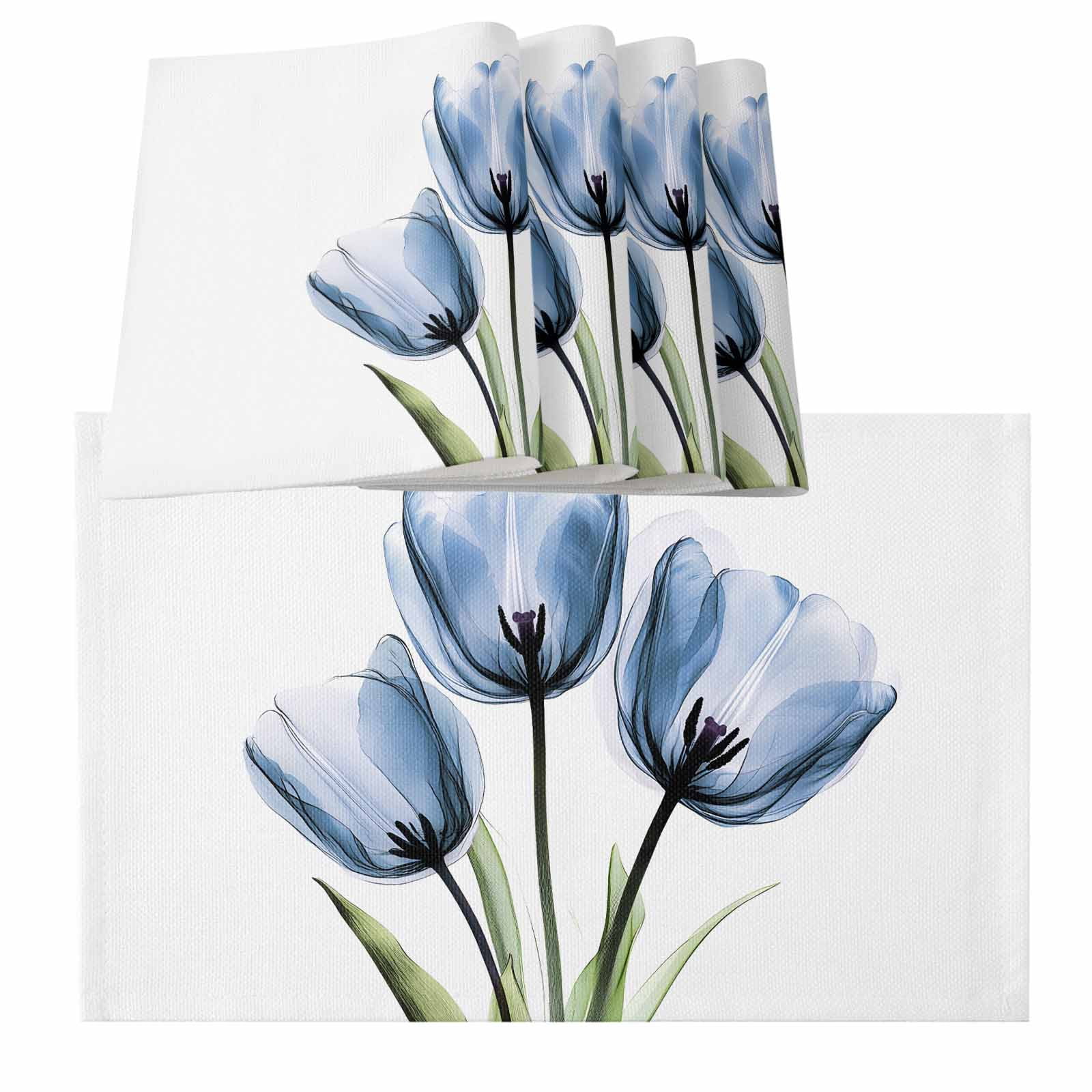 Blue Tulips Placemats for Dinning Table Set of 6, Country Retro ...