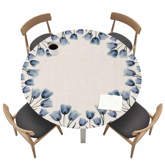 Blue Tulips Round Fitted Tablecloth with Elastic Edge Farmhouse Floral ...