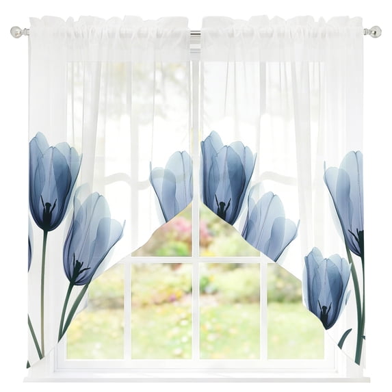 Blue Tulips Sheer Curtains Swag Valances for Windows Flowers Minimalist ...